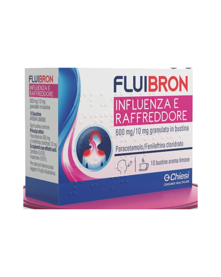 Fluibron influenza e raffreddore orale grat 10 bustine 600 mg +10 mg